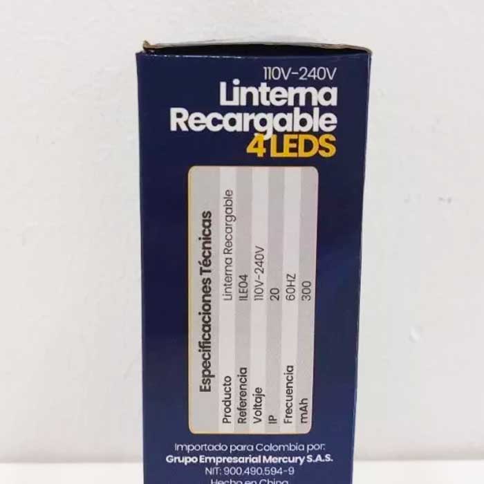 Linterna Recargable 4 Leds, Mercury (Cod:1756) - Todoelectrico Valencia